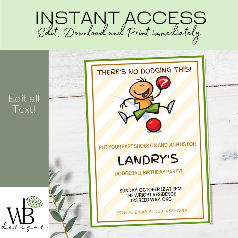 Dodgeball Birthday Invitation - CUSTOM EDITABLE DOWNLOAD - Available ...