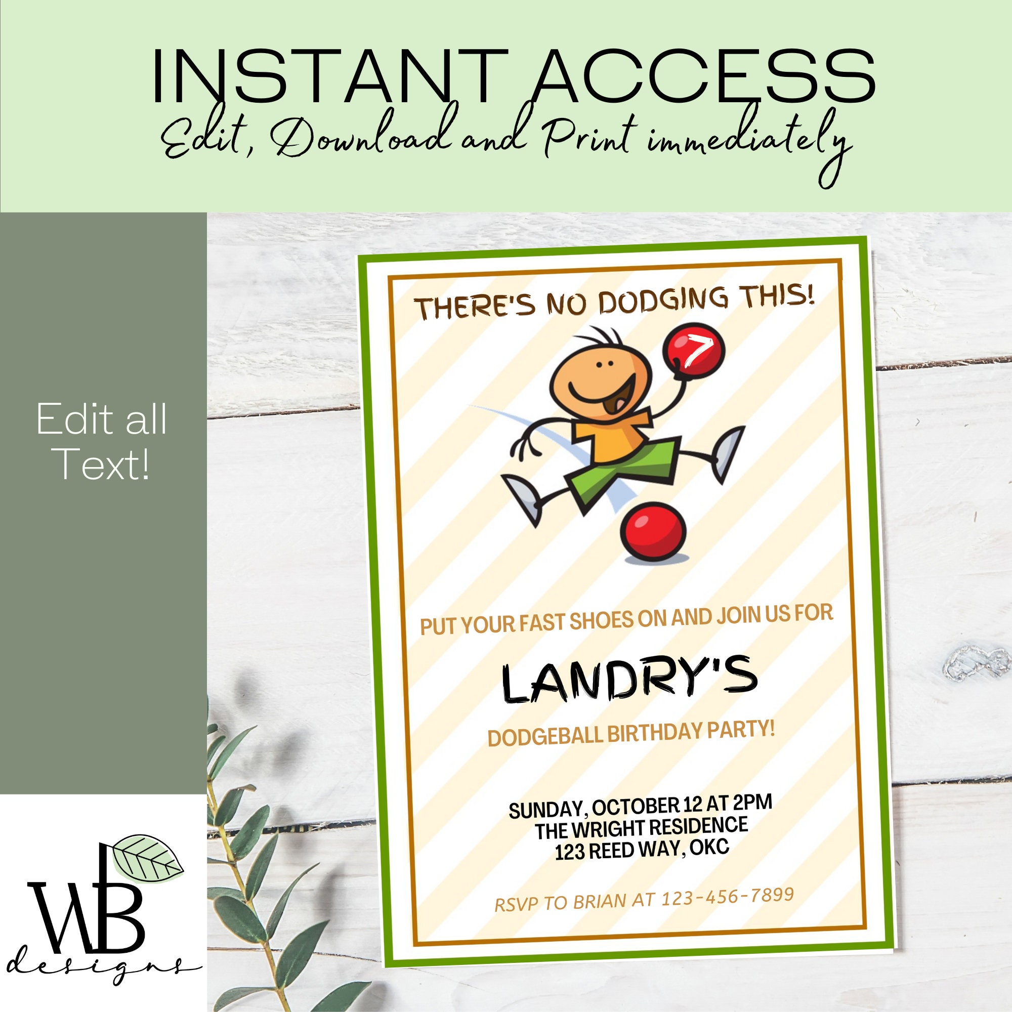 Dodgeball Birthday Invitation - CUSTOM EDITABLE DOWNLOAD - Available ...