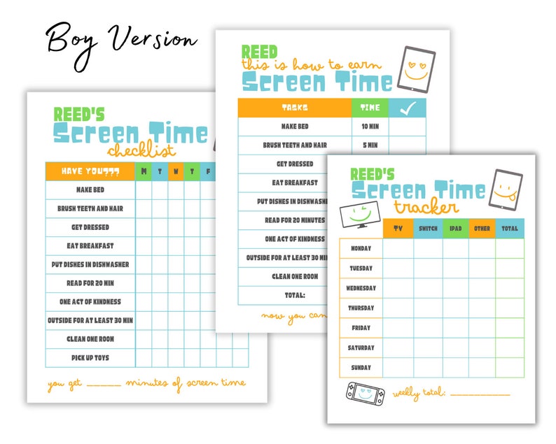 EDITABLE Screen Time Checklist Screen Time Chart Daily Screen Time ...