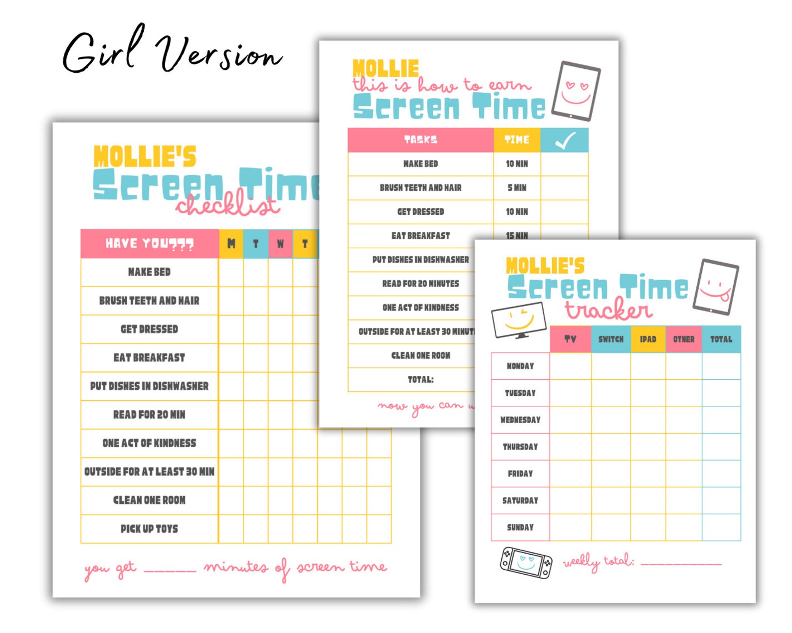 EDITABLE Screen Time Checklist - Screen Time Chart - Daily Screen Time ...