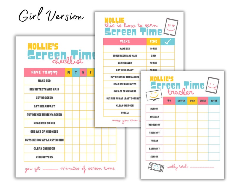 EDITABLE Screen Time Checklist - Screen Time Chart - Daily Screen Time ...