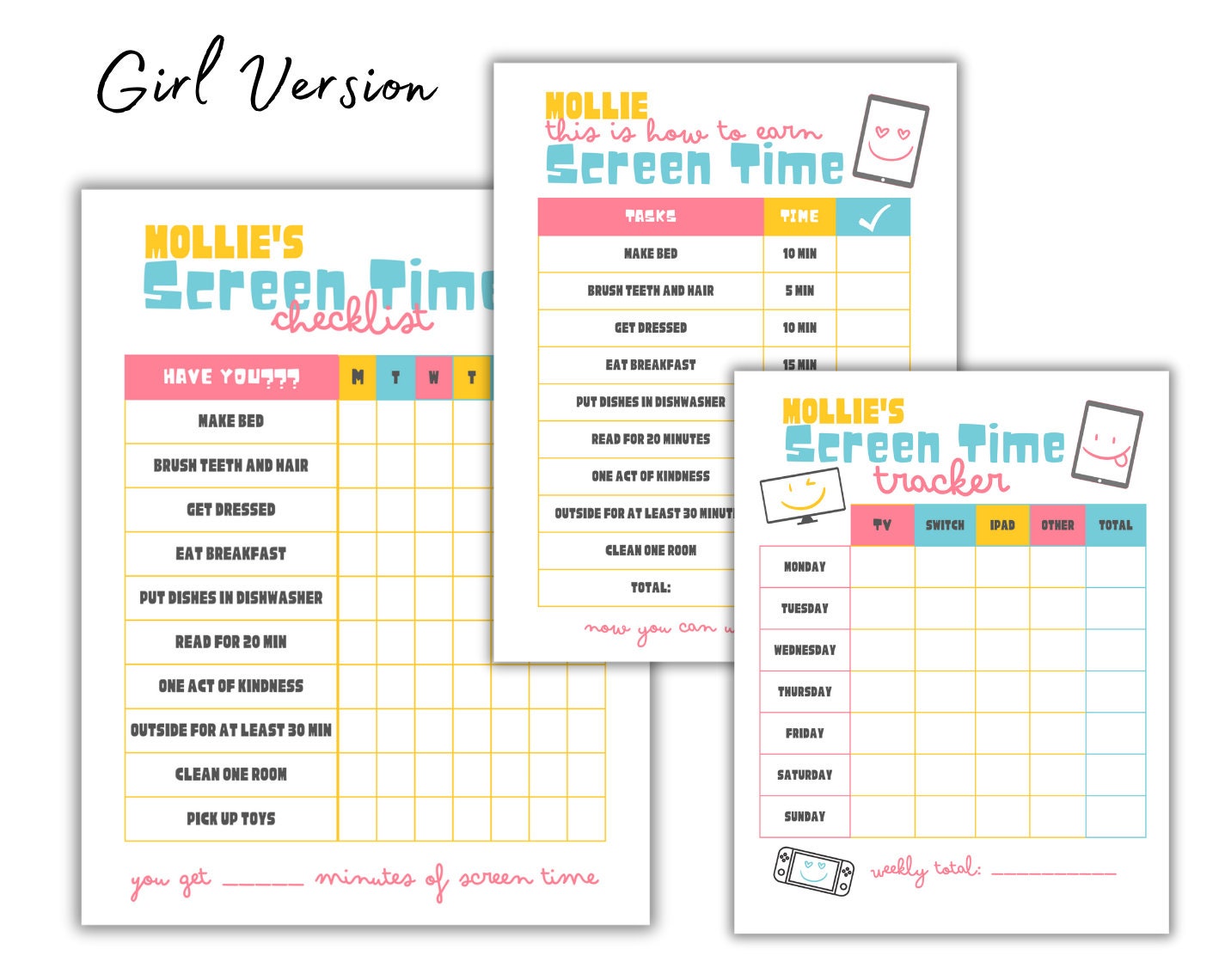 EDITABLE Screen Time Checklist - Screen Time Chart - Daily Screen Time ...