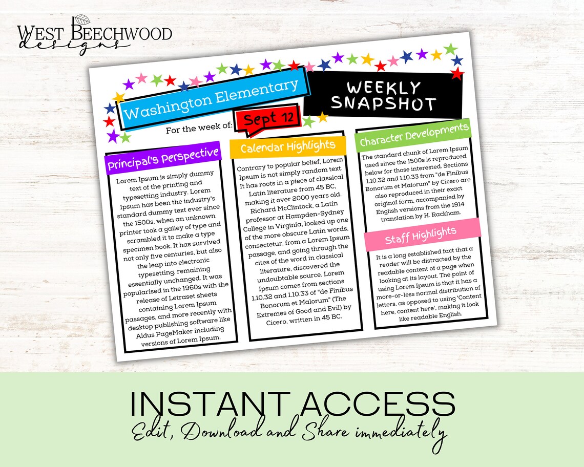 Printable School Newsletter Template EDITABLE INSTANT Download ...