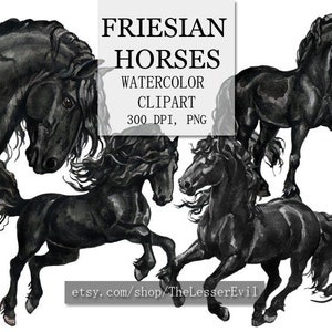 Friesian Horses Clipart Digital Watercolor Illustration - Etsy