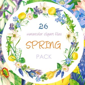 Spring Flowers Clipart, Digital Watercolor Illustration, Floral Clip ...