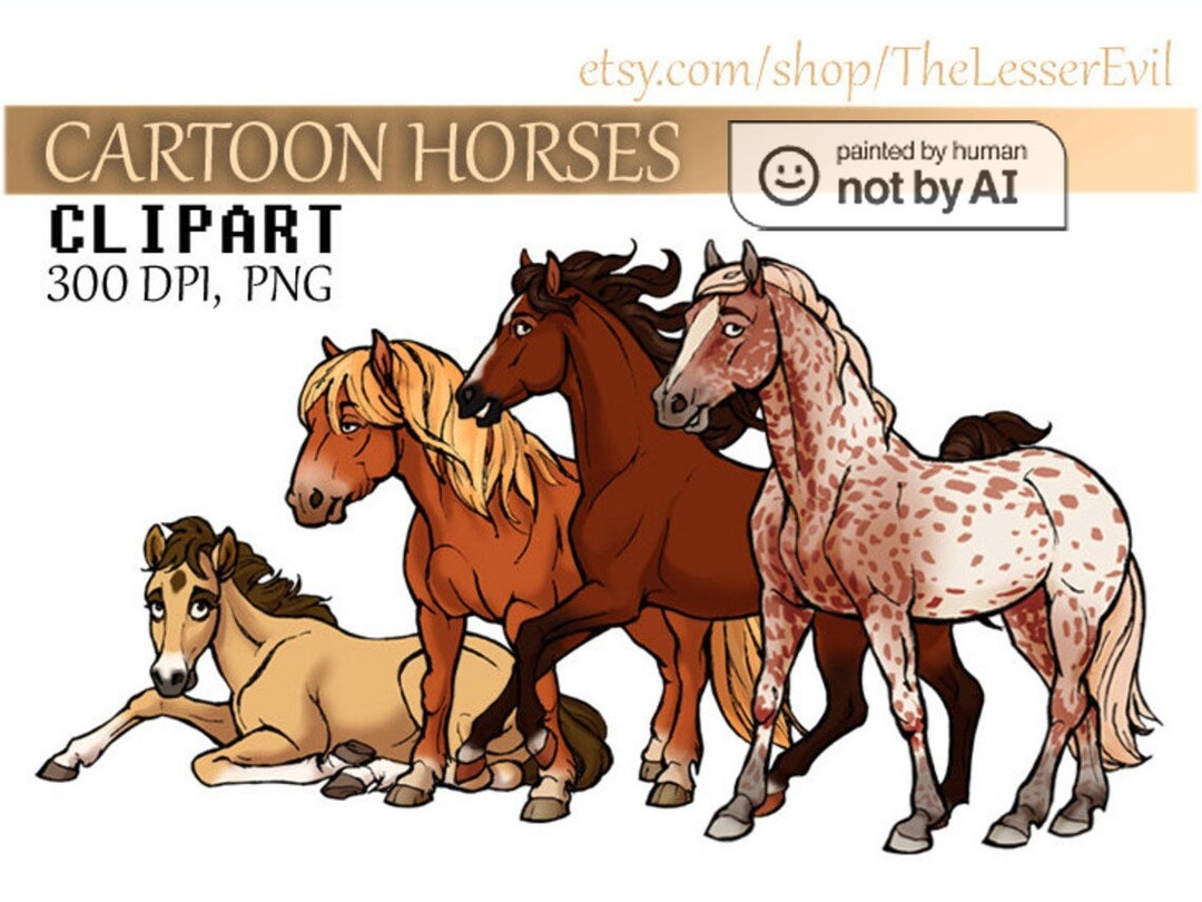 Cartoon Horses Clipart, Digital Illustration, Horse Clip Art, Hand ...