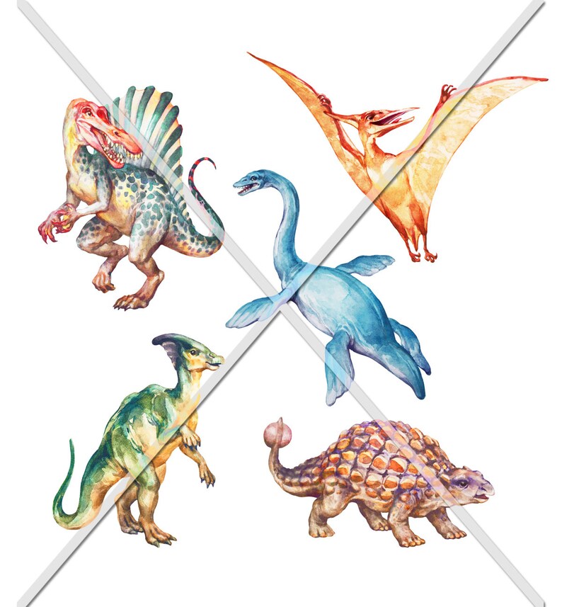 Dinosaurs Clipart, Digital Watercolor Illustration, Dinosaur Clip Art ...