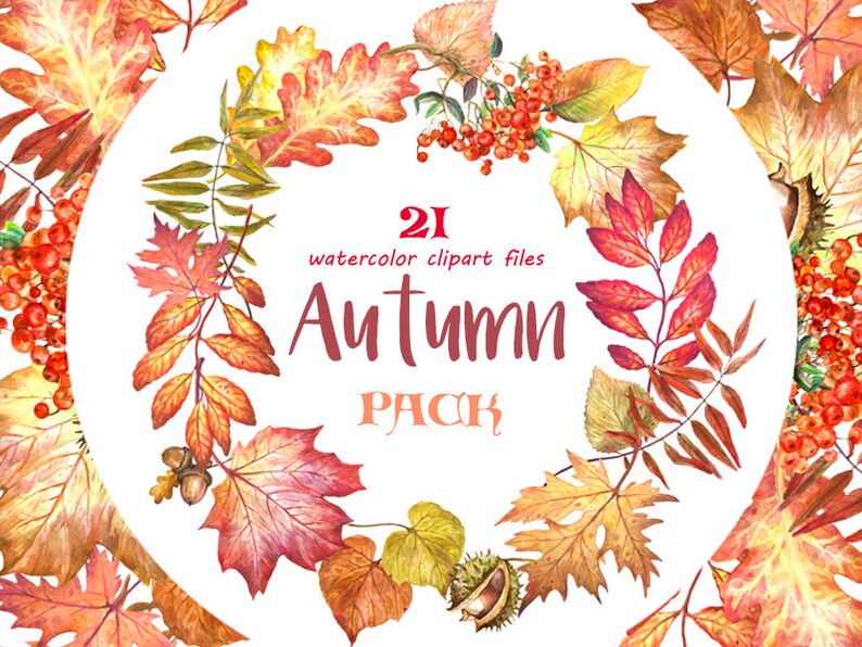 Autumn Leaves Clipart Set, Leaf Wreath & Bouquet, Hand Drawn Digital ...