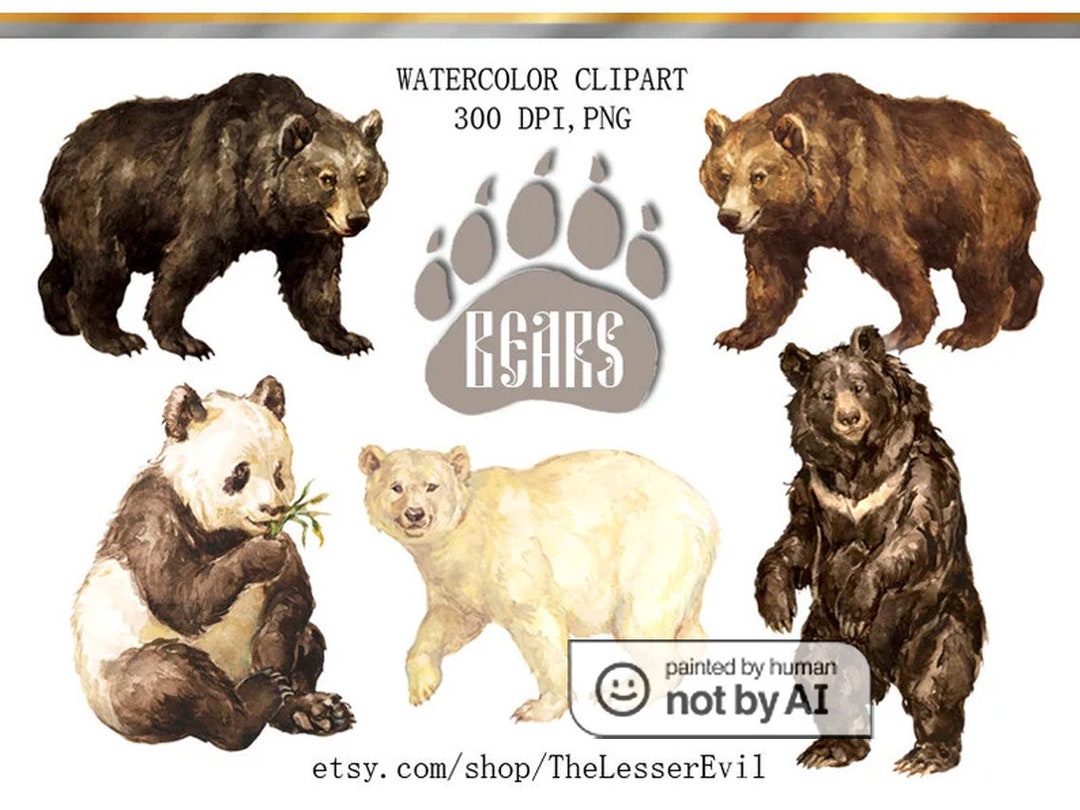 Bears of the World Clipart, Digital Watercolor Bear Clip Art, Hand ...