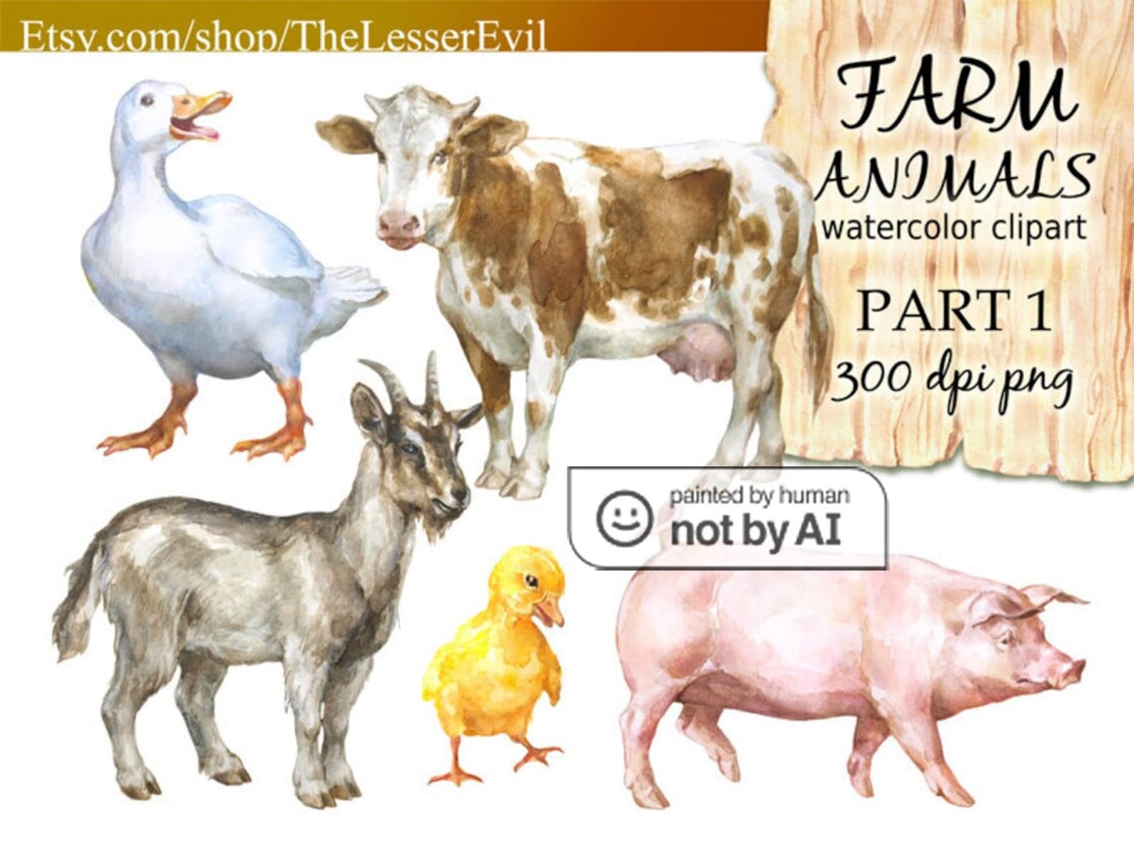 Farm Animals Clipart, Digital Watercolor Illustration, Animal Clip Art ...