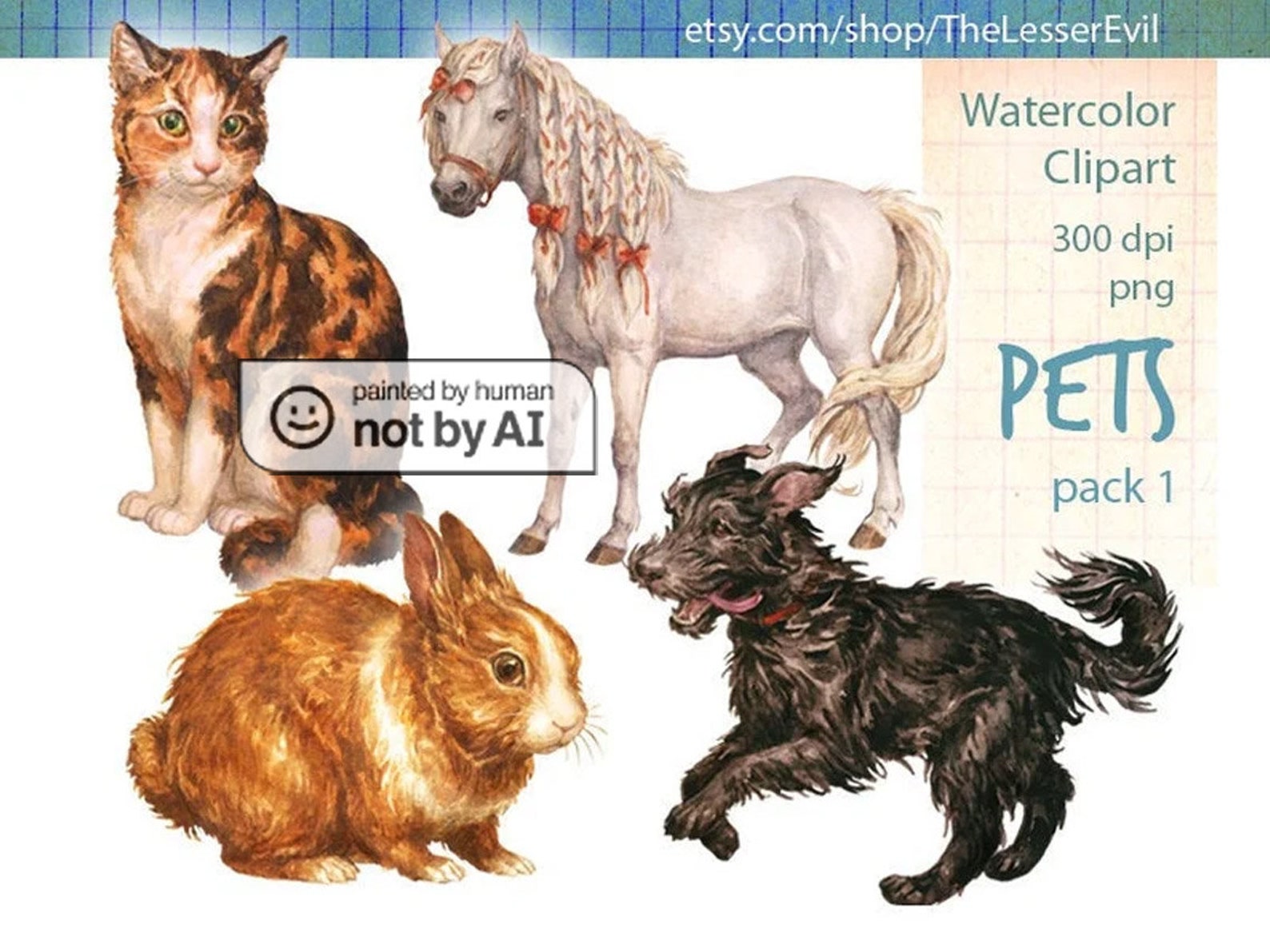 Pets Clipart Digital Watercolor Illustration Pet Animal Clip - Etsy