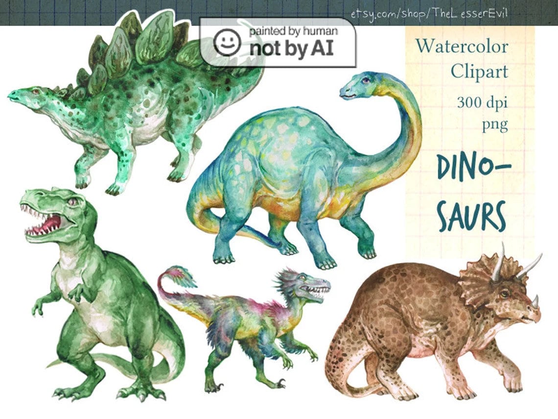Clipart de dinosaurios, Ilustración de acuarela digital, Clip Art de ...
