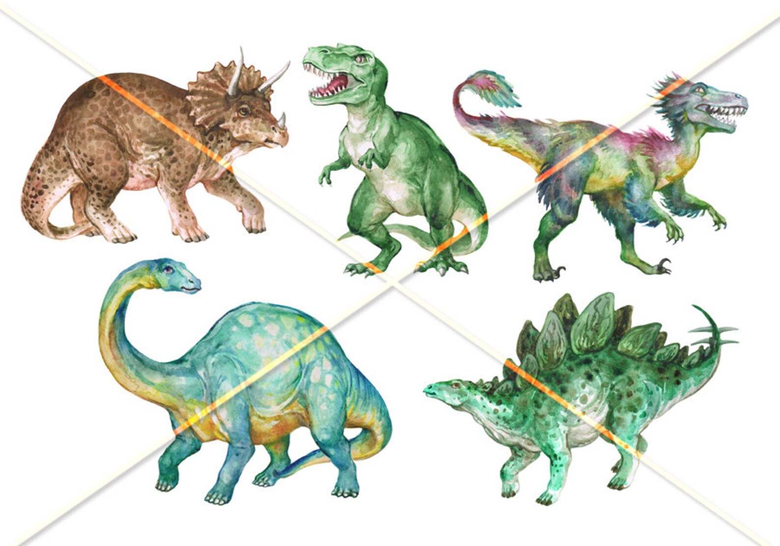 FULL PACK Dinosaurs Clipart, Digital Watercolor Illustration, Dinosaur ...