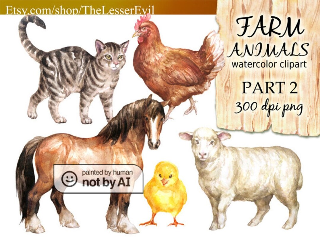 Farm Animals Clipart, Digital Watercolor Illustration, Animal Clip Art ...