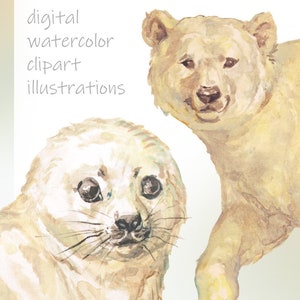 Arctic Animals Clipart, Watercolor Polar Animal Clip Art, Hand-painted ...