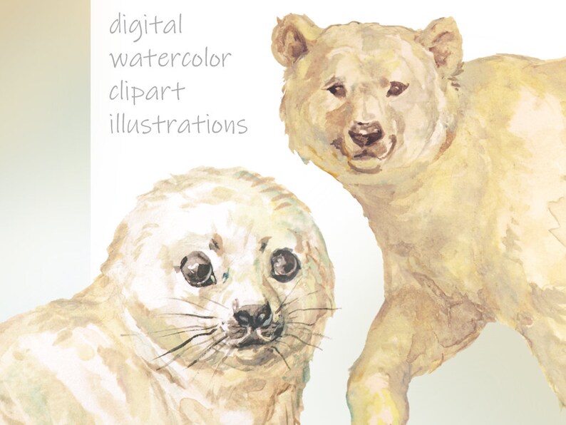 Arctic Animals Clipart, Watercolor Polar Animal Clip Art, Hand-painted ...
