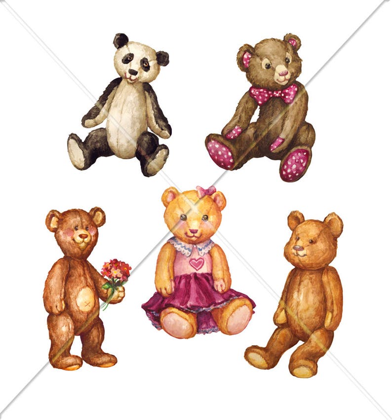 Teddy Clipart, Digital Watercolor Illustration, Teddy Bears Clip Art ...