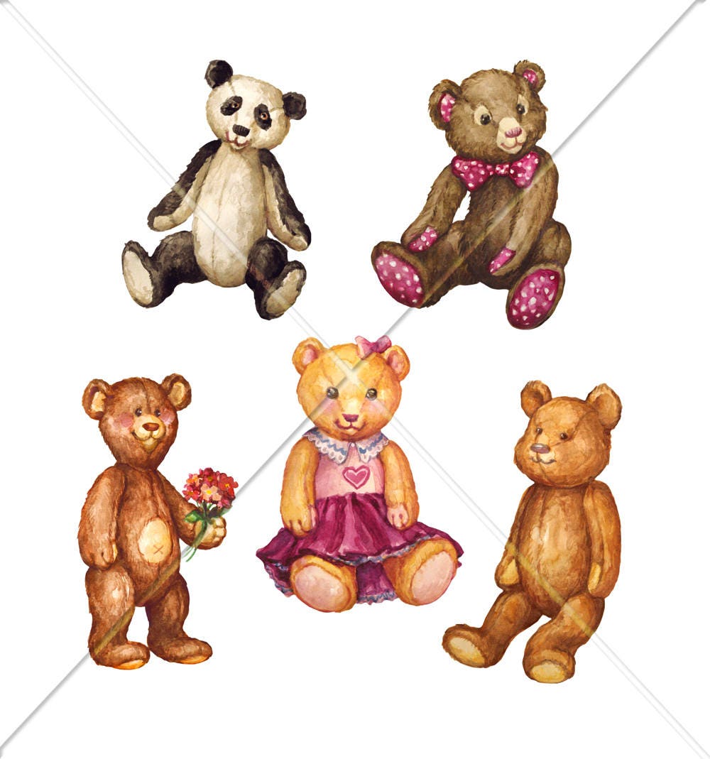 Teddy Clipart, Digital Watercolor Illustration, Teddy Bears Clip Art ...
