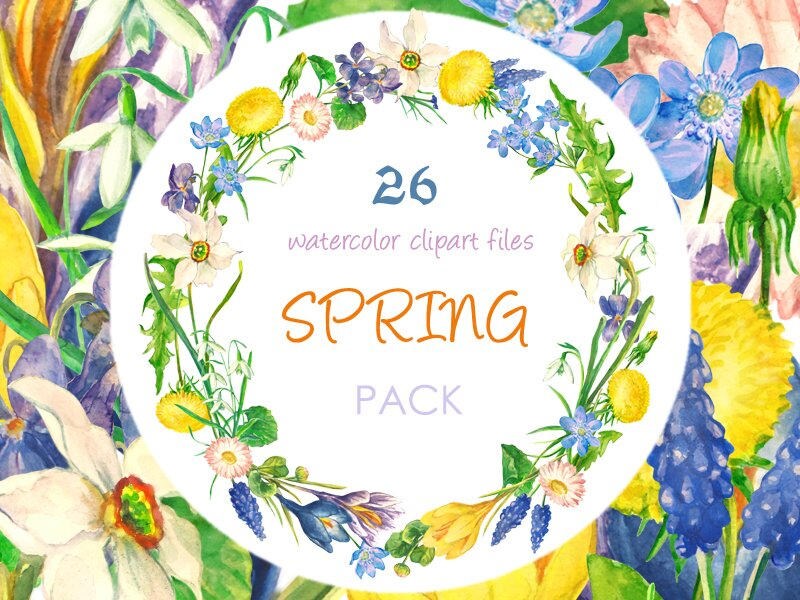 Spring Flowers Clipart, Digital Watercolor Illustration, Floral Clip ...