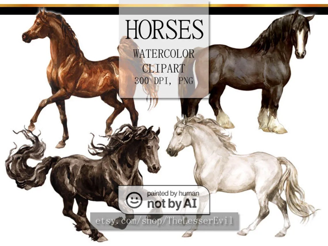 Horse Clipart, Digital Watercolor Illustration, Animal Clip Art, Hand ...