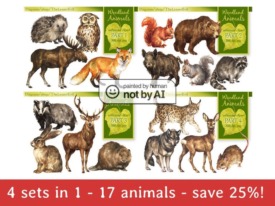 FULL PACK Woodland Animals Clipart, Digital Watercolor, Forest Animal ...