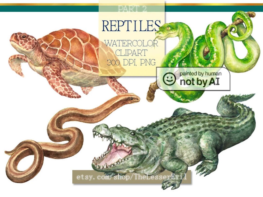 Reptiles Clipart, Digital Watercolor Illustration, Reptile Clip Art ...