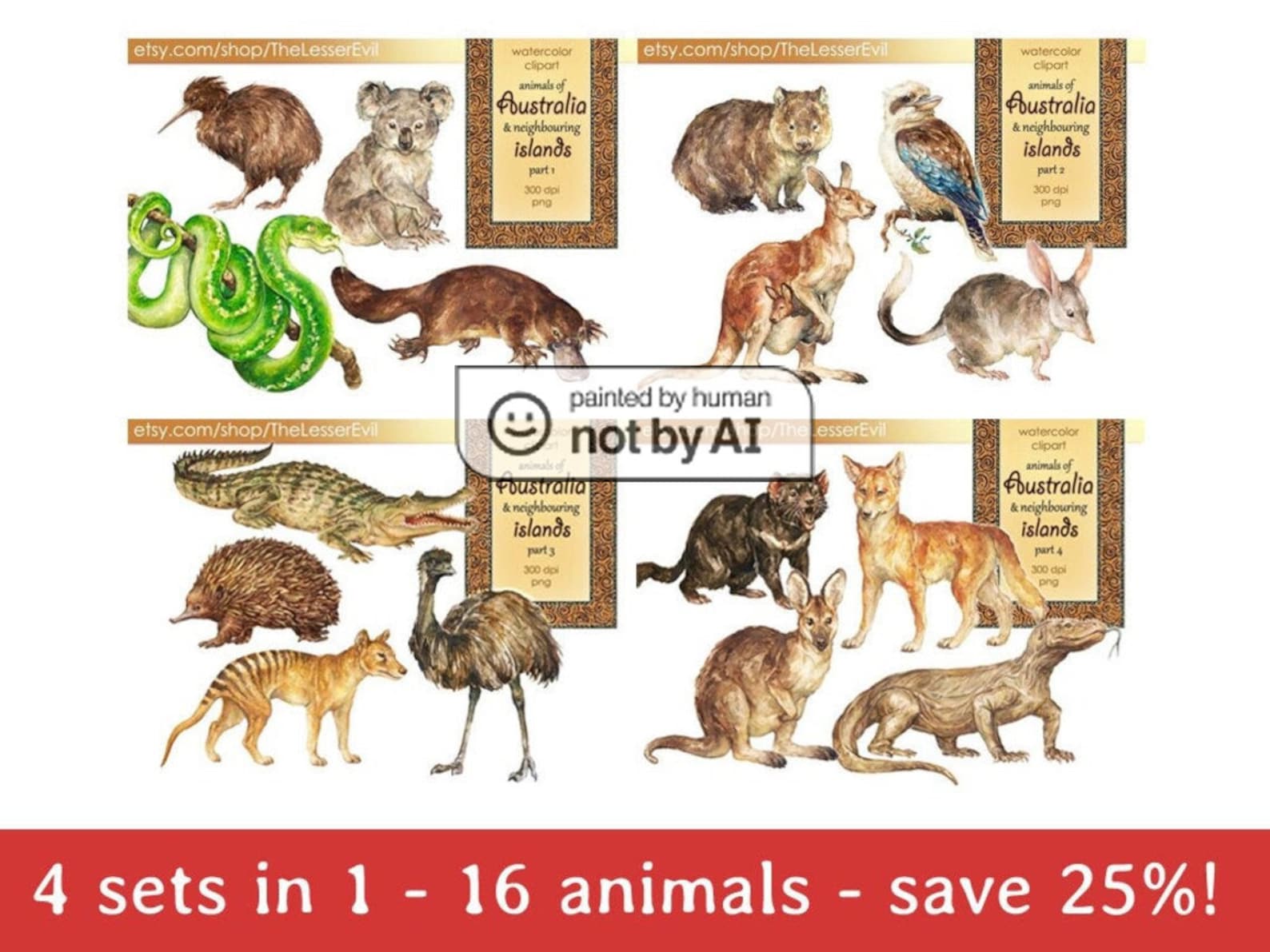 FULL PACK Animals of Australia Clipart, Digital Watercolor Australian ...
