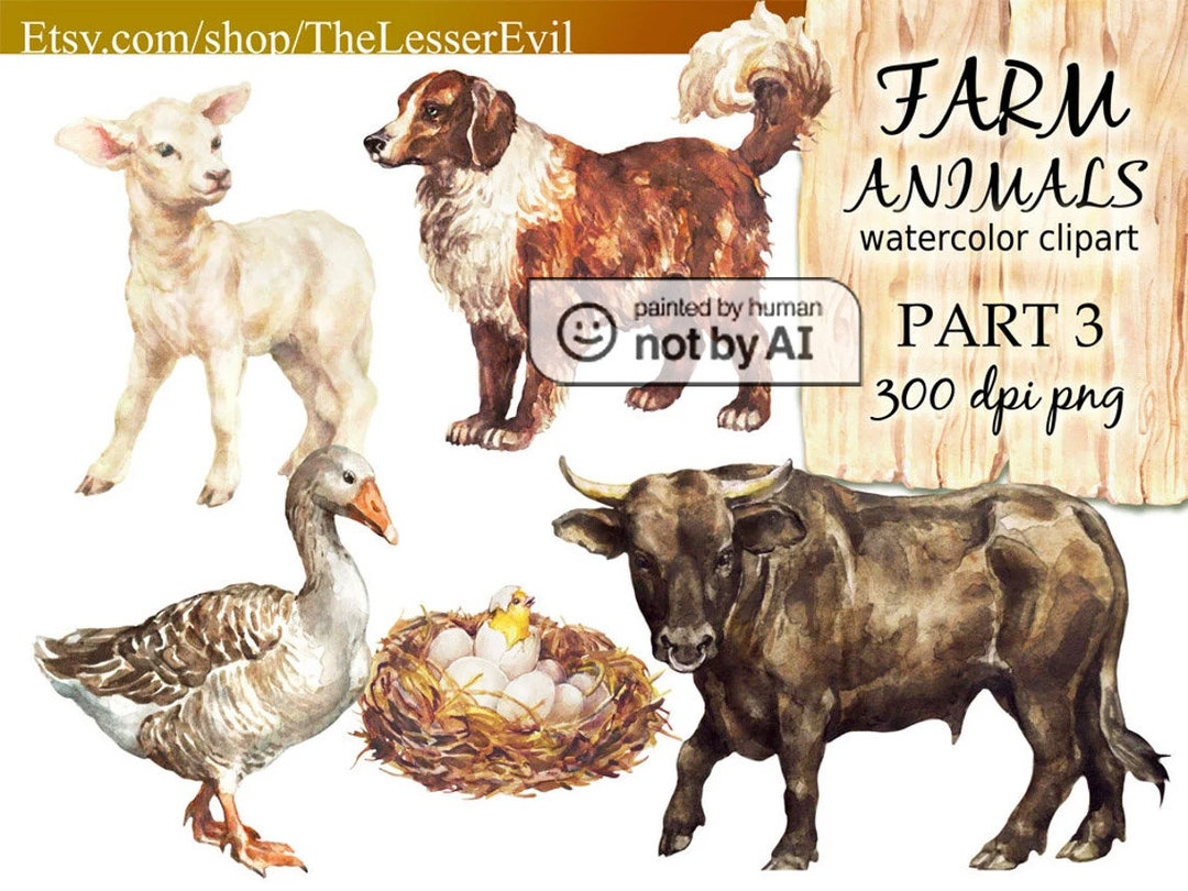 Farm Animals Clipart, Digital Watercolor Illustration, Animal Clip Art ...