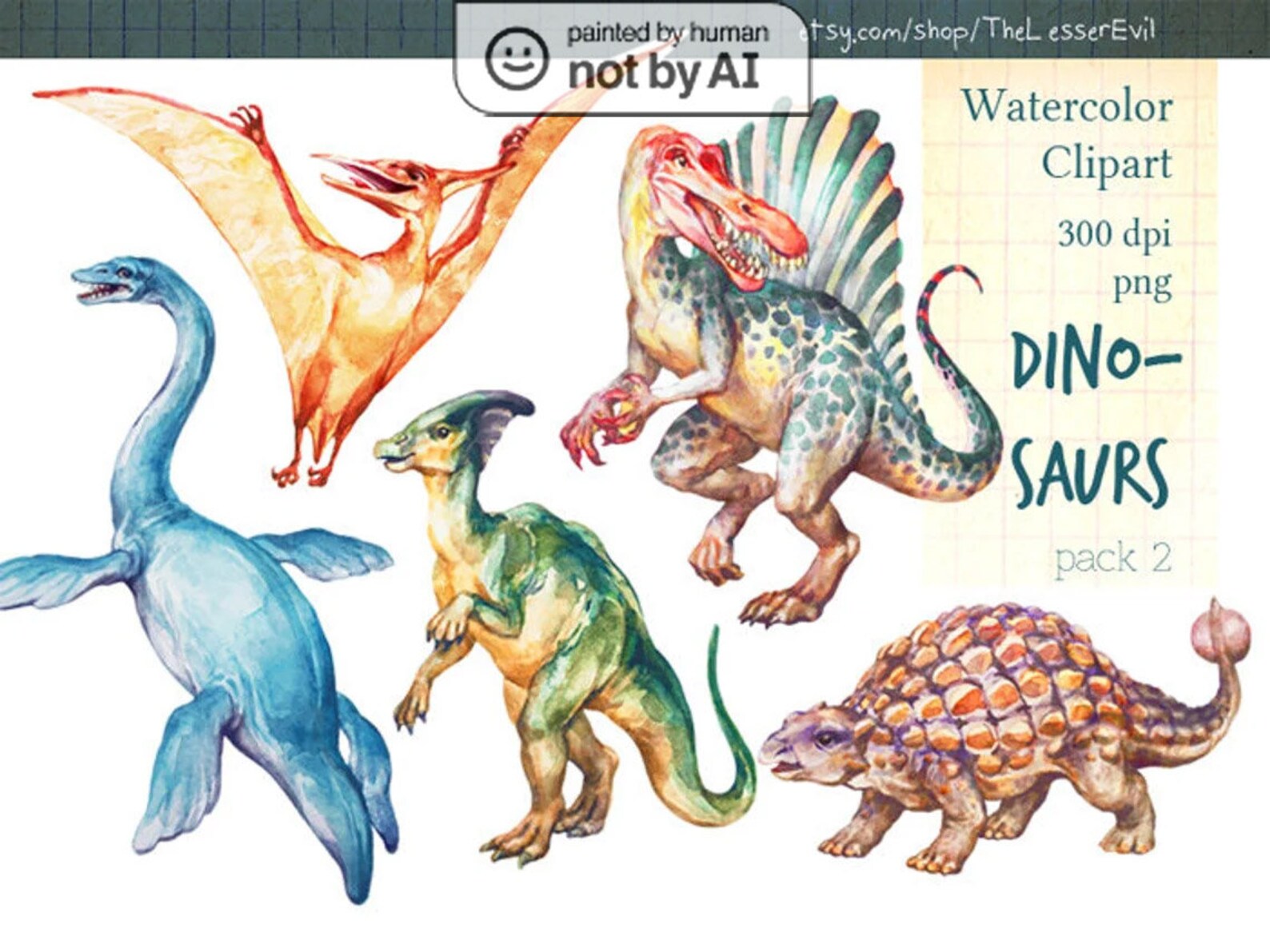 Dinosaurs Clipart, Digital Watercolor Illustration, Dinosaur Clip Art ...
