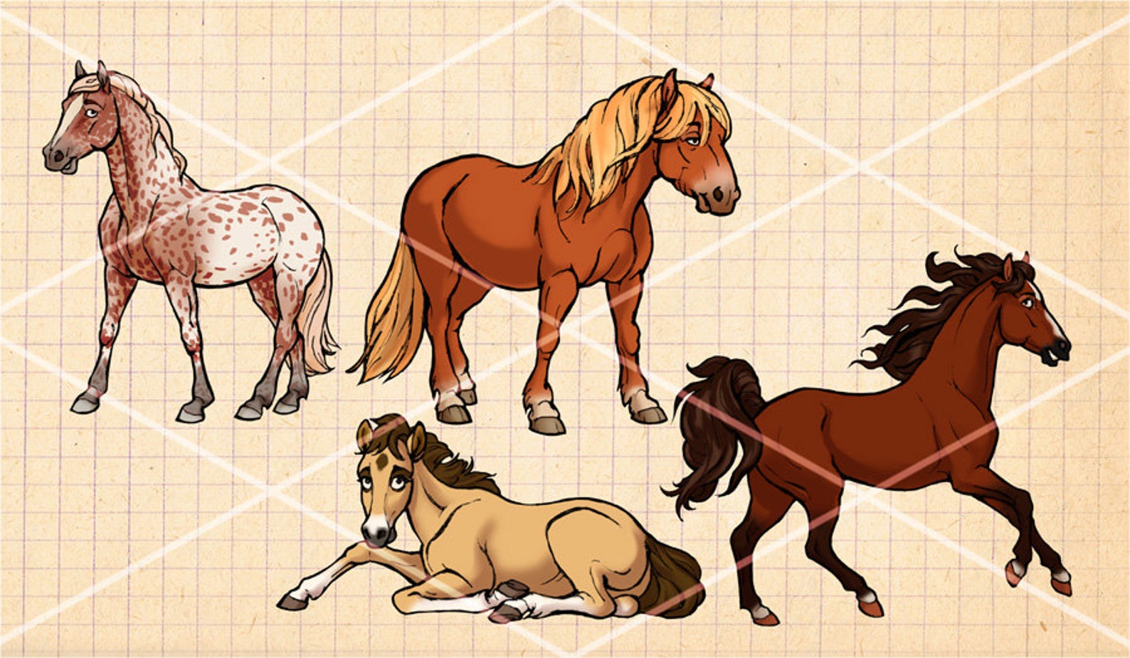 Cartoon Horses Clipart, Digital Illustration, Horse Clip Art, Hand ...