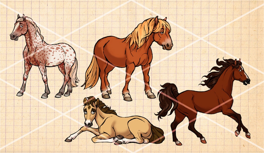 Cartoon Horses Clipart, Digital Illustration, Horse Clip Art, Hand ...