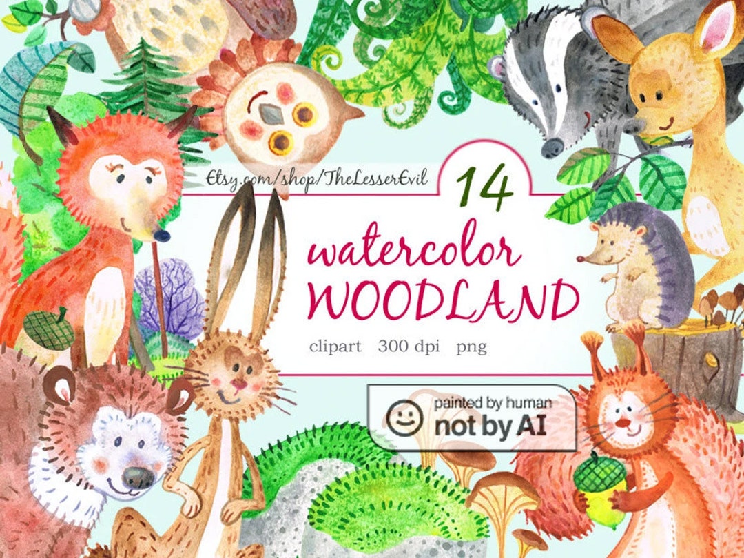 Woodland Creatures Clipart Set of 14, Hand Drawn Animals, Digital ...