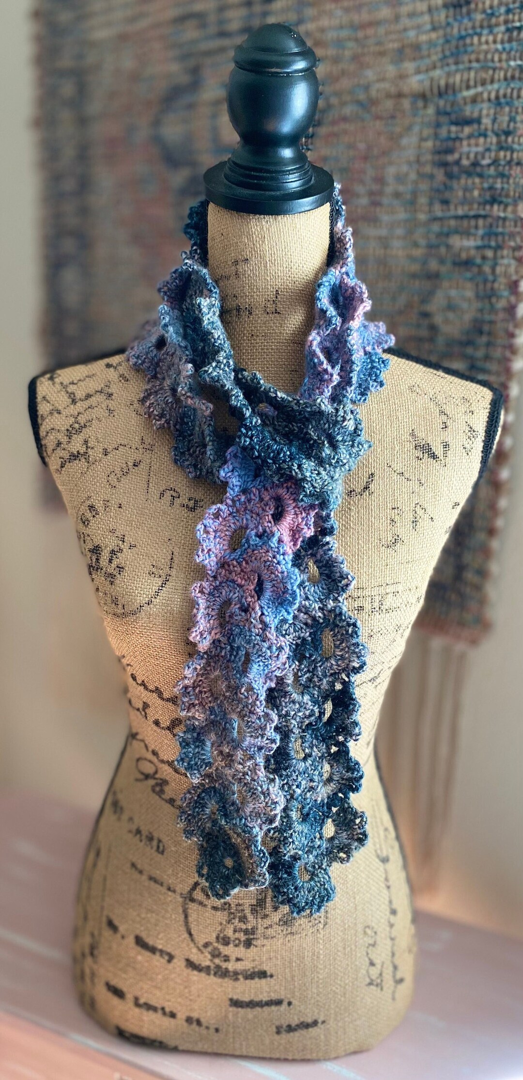 Denim and Pale Pink Queen Anne’s Lace Motif Scarf, Motif Scarf ...