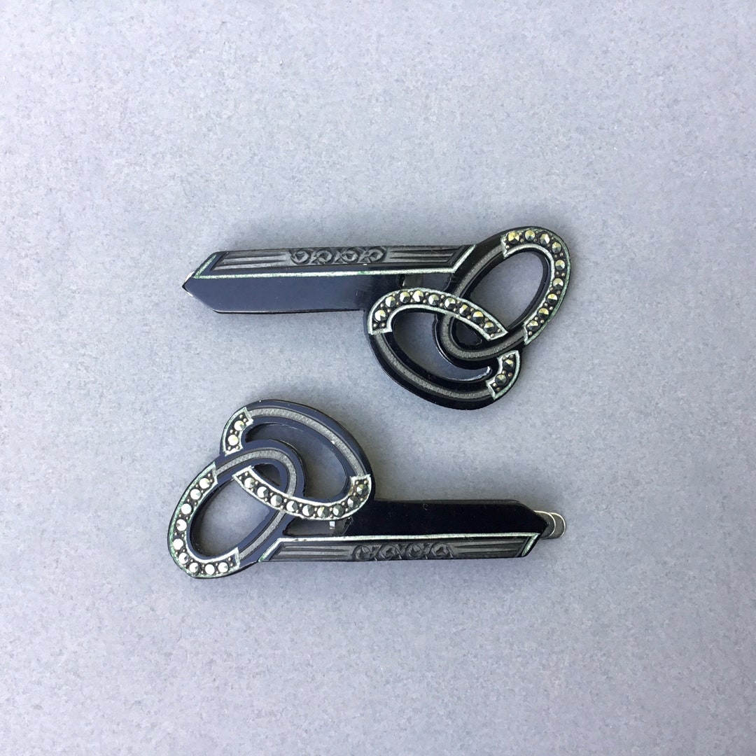 Antique French Deco Flapper Celluloid Marcasite Pair of Dress or Scarf ...