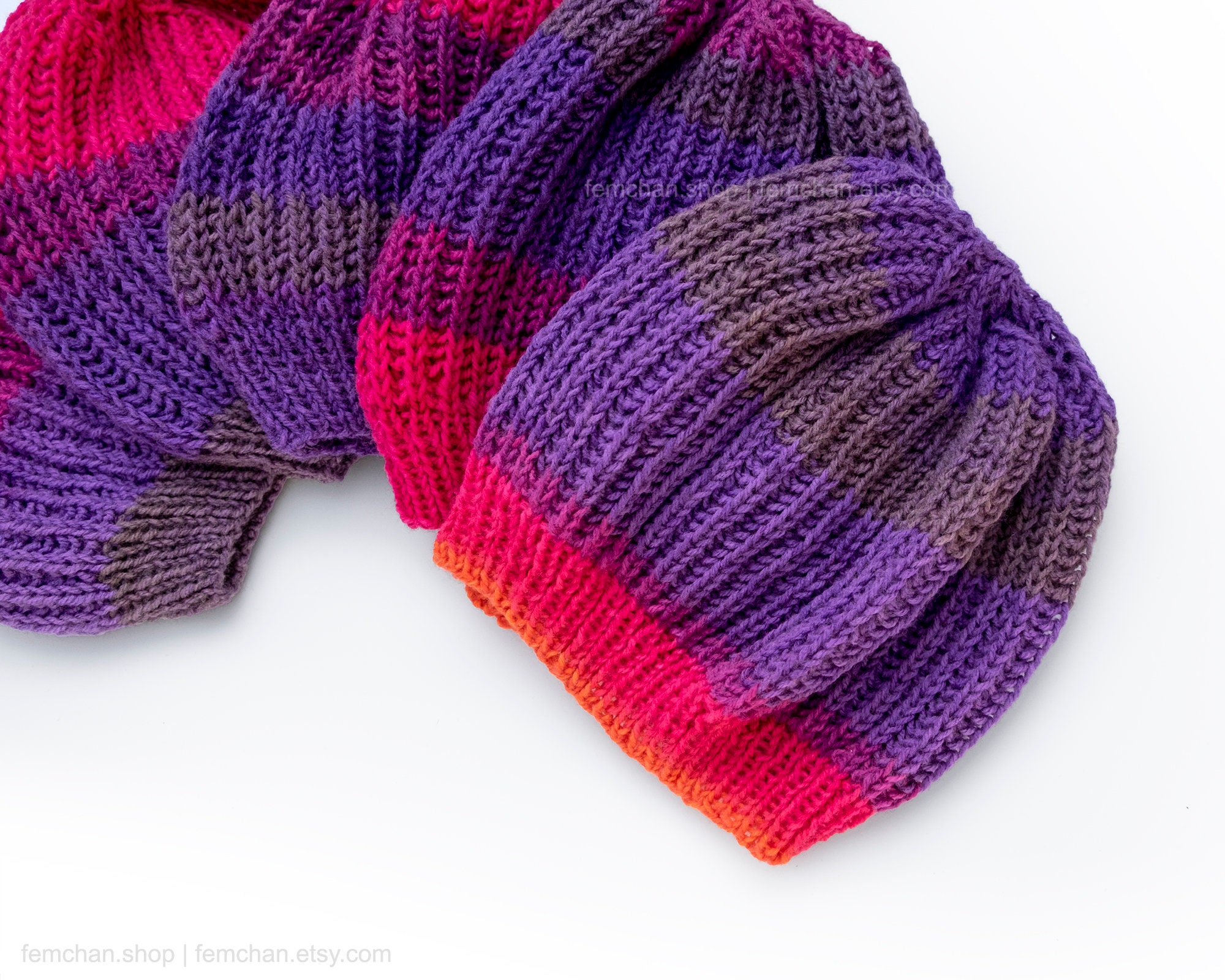 Bright Green Slouchy Beanie Hat Neon Tie Dye Knit Cap Ombré Chunky ...