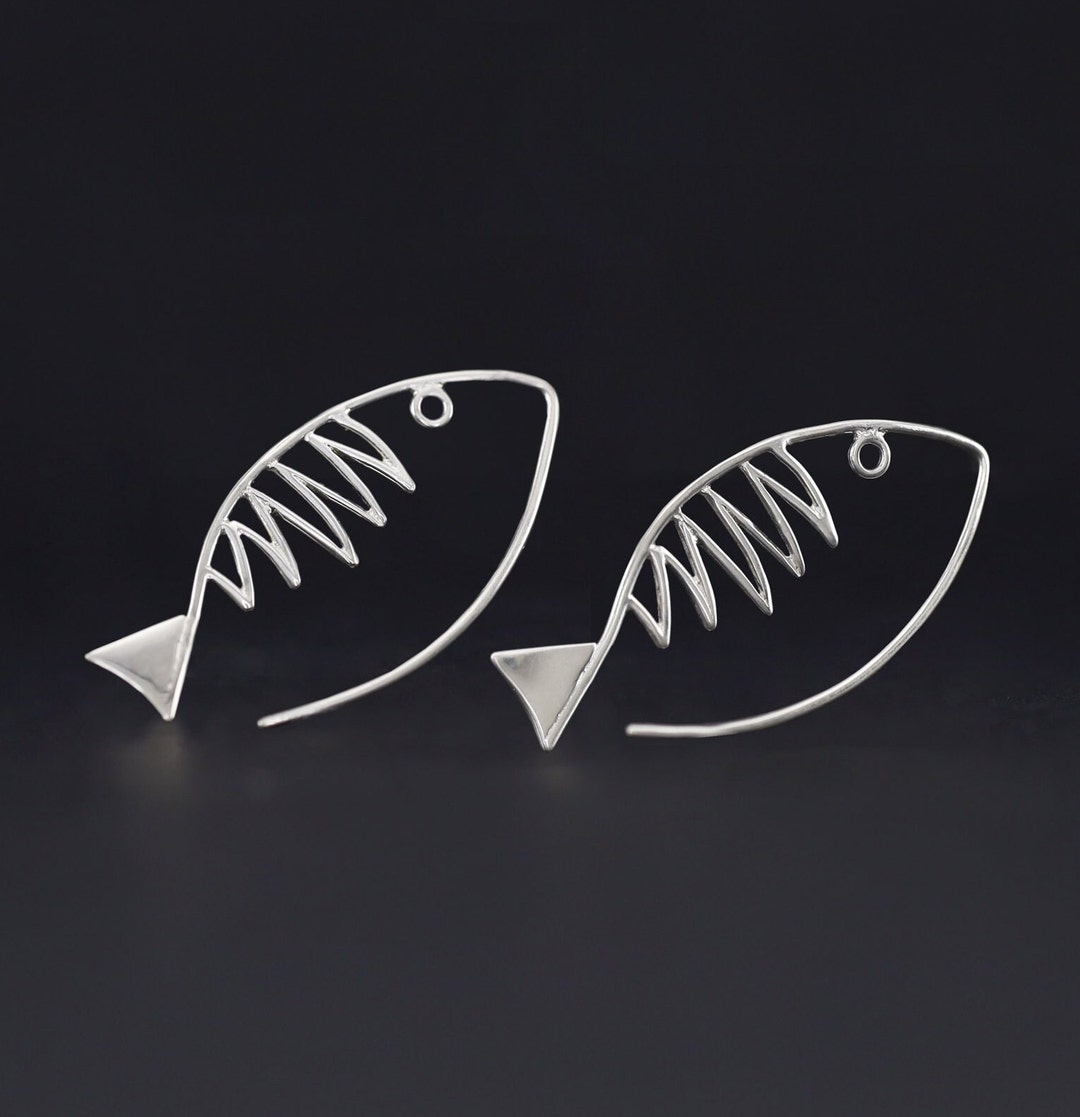 Fish Bone Earrings, Sterling Silver Fish Earrings, Fish Silver Open ...