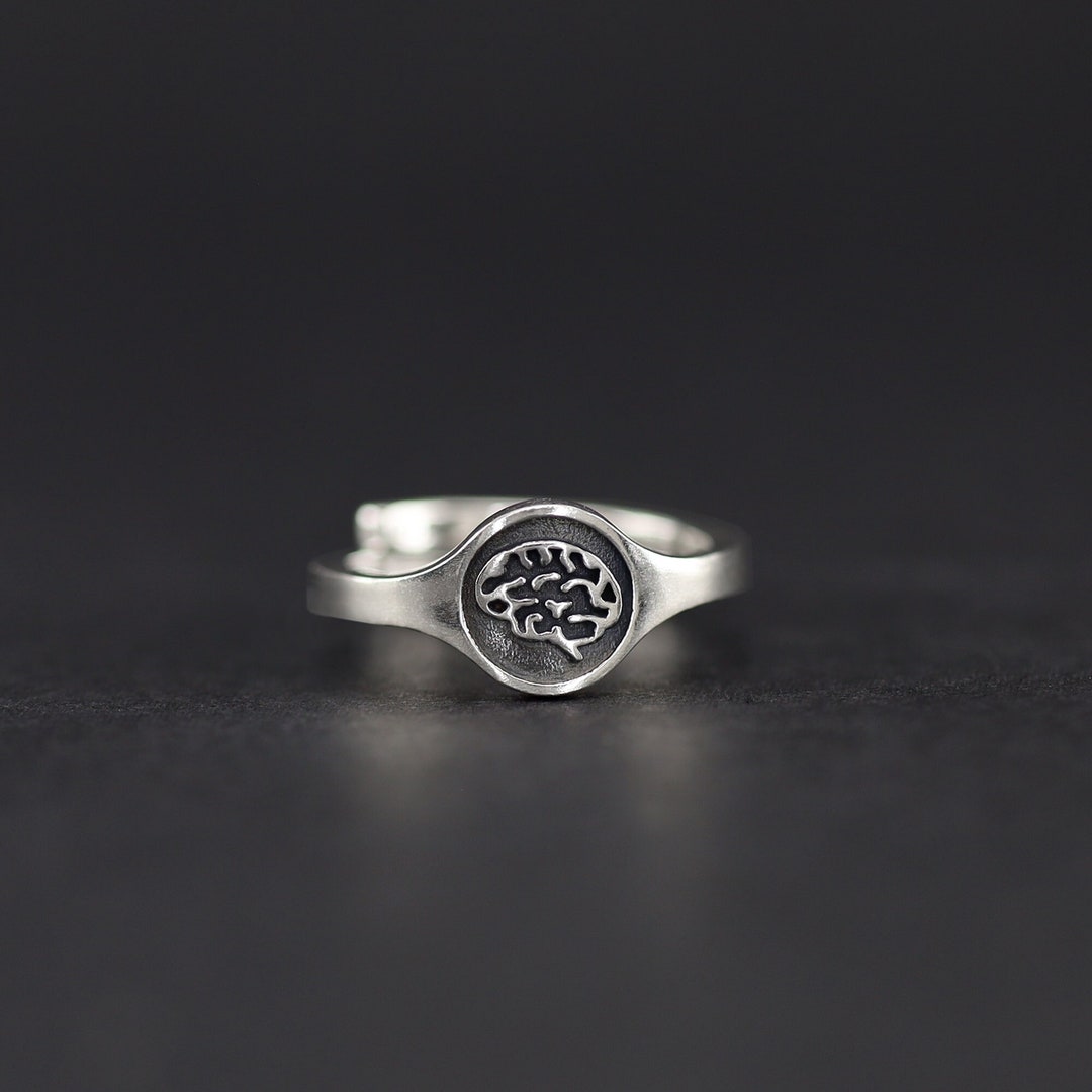 Brain Seal Ring, Sterling Silver, Jewelry With Human Brain, Neurologist ...
