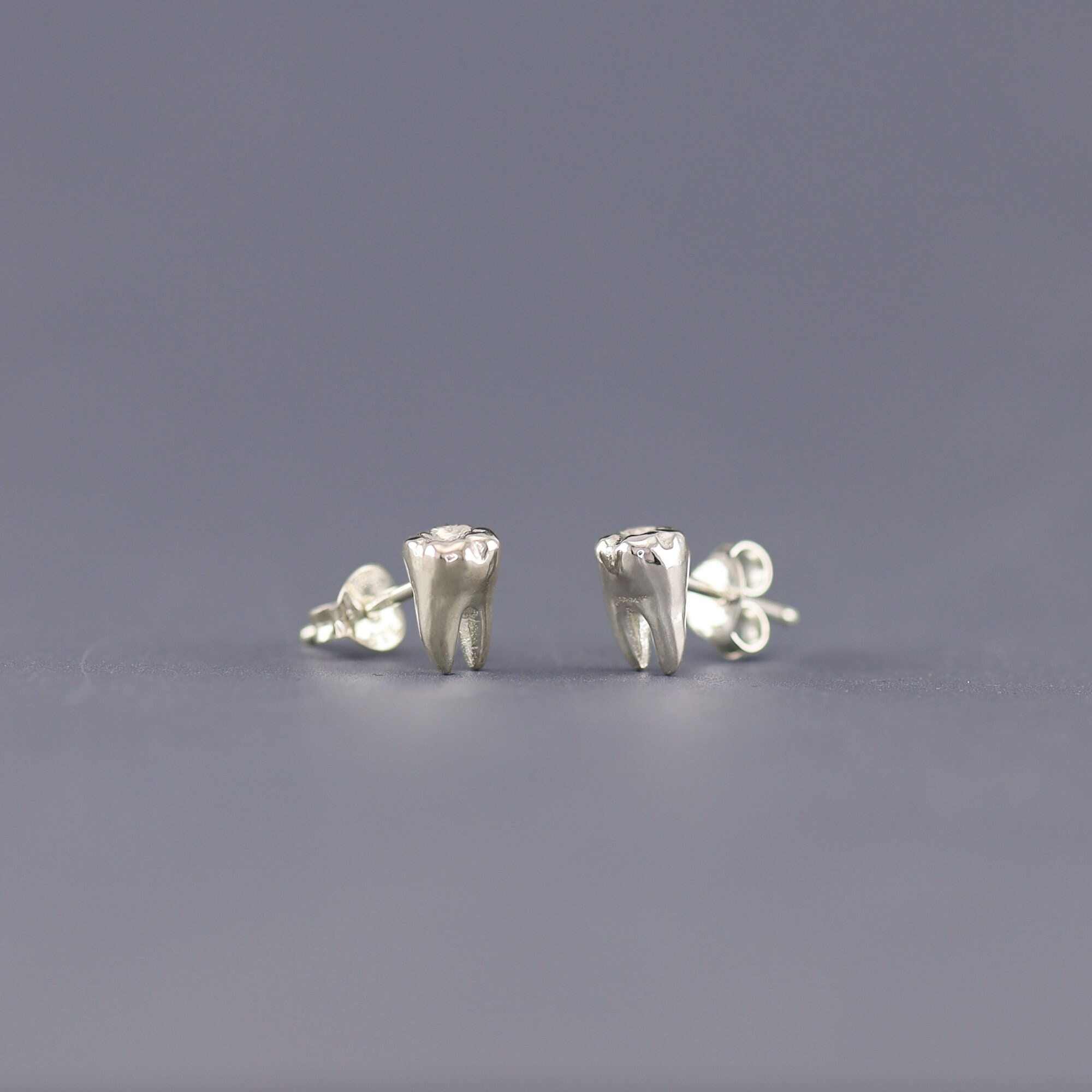 Teeth Earrings Sterling Silver, Stud Teeth Earrings, Tooth Shape ...
