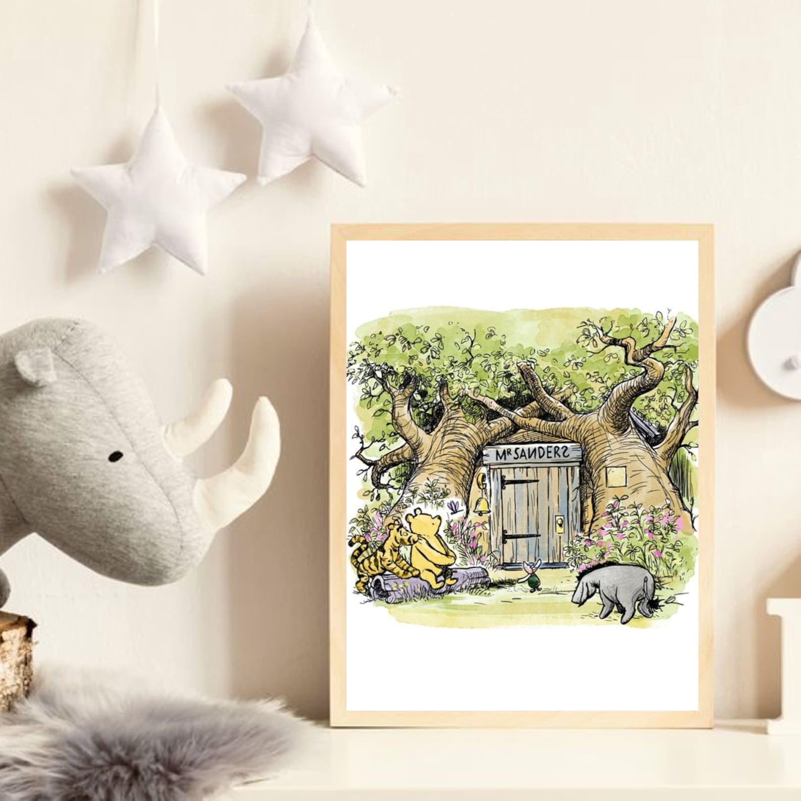 Classic Winnie the Pooh and Pals in Front of Tree House, Vintage Image ...