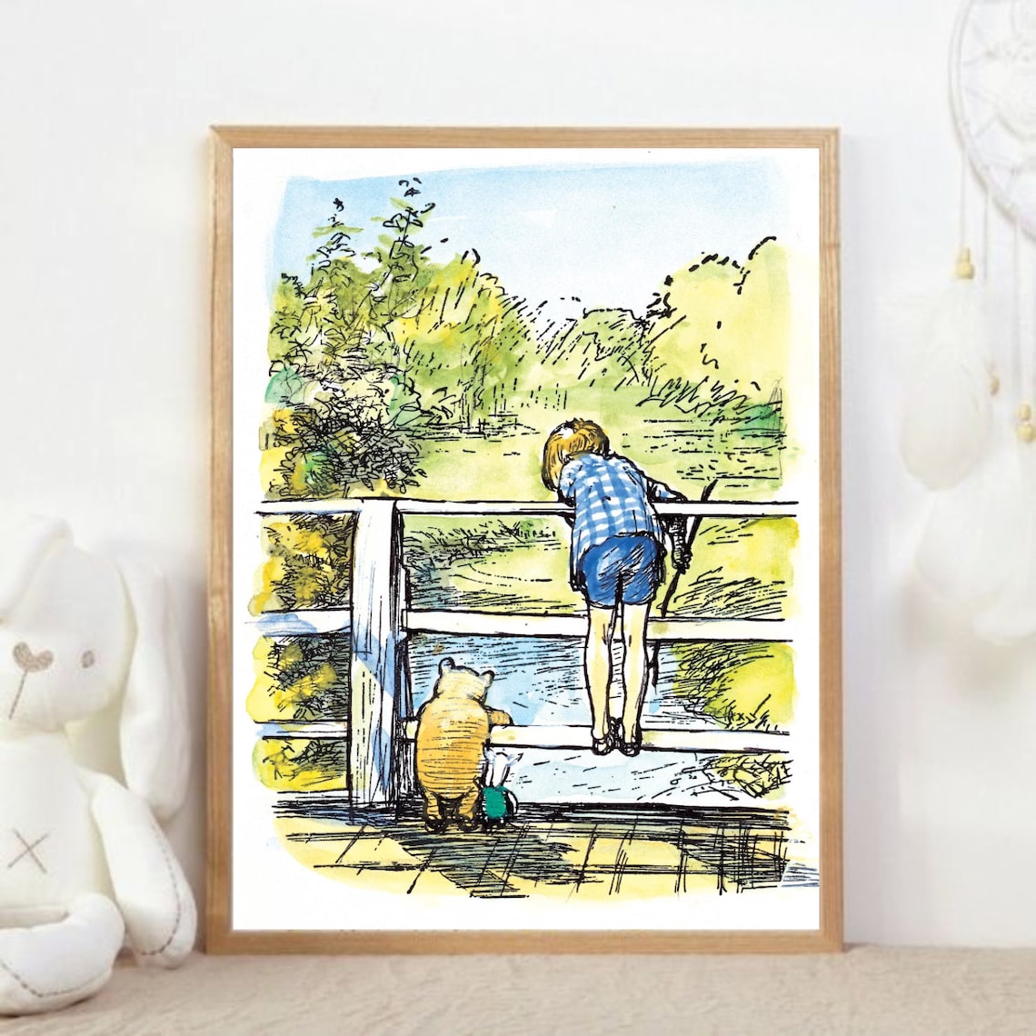 Classic Winnie the Pooh on a Bridge Watching Eeyore Float, Vintage ...