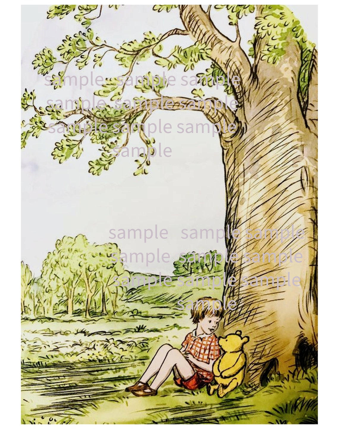 Classic Winnie the Pooh and Christopher Robin Under a Tree, Vintage ...
