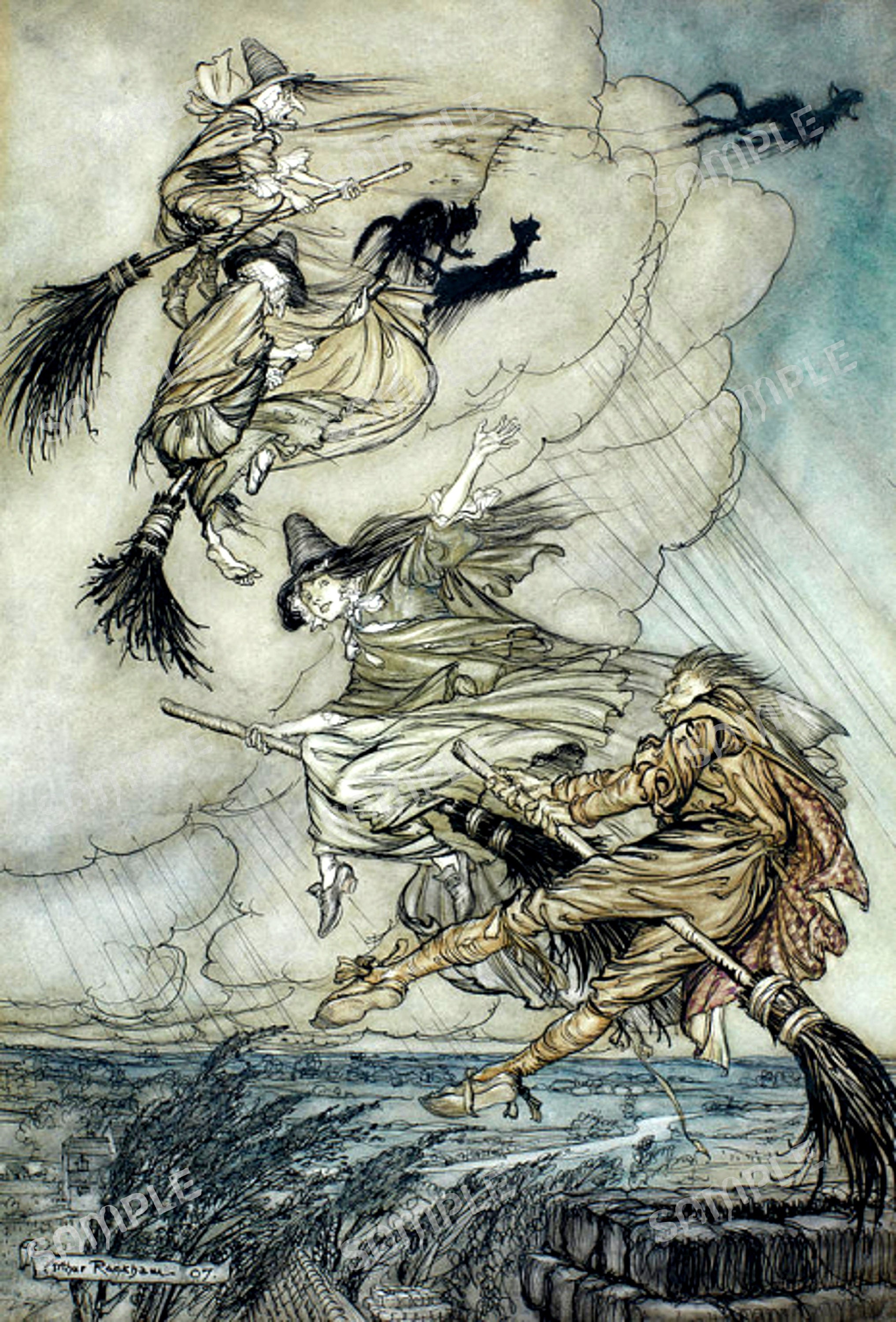 Haunting Witches Perfect for Halloween Greeting Card, Vintage Image by ...