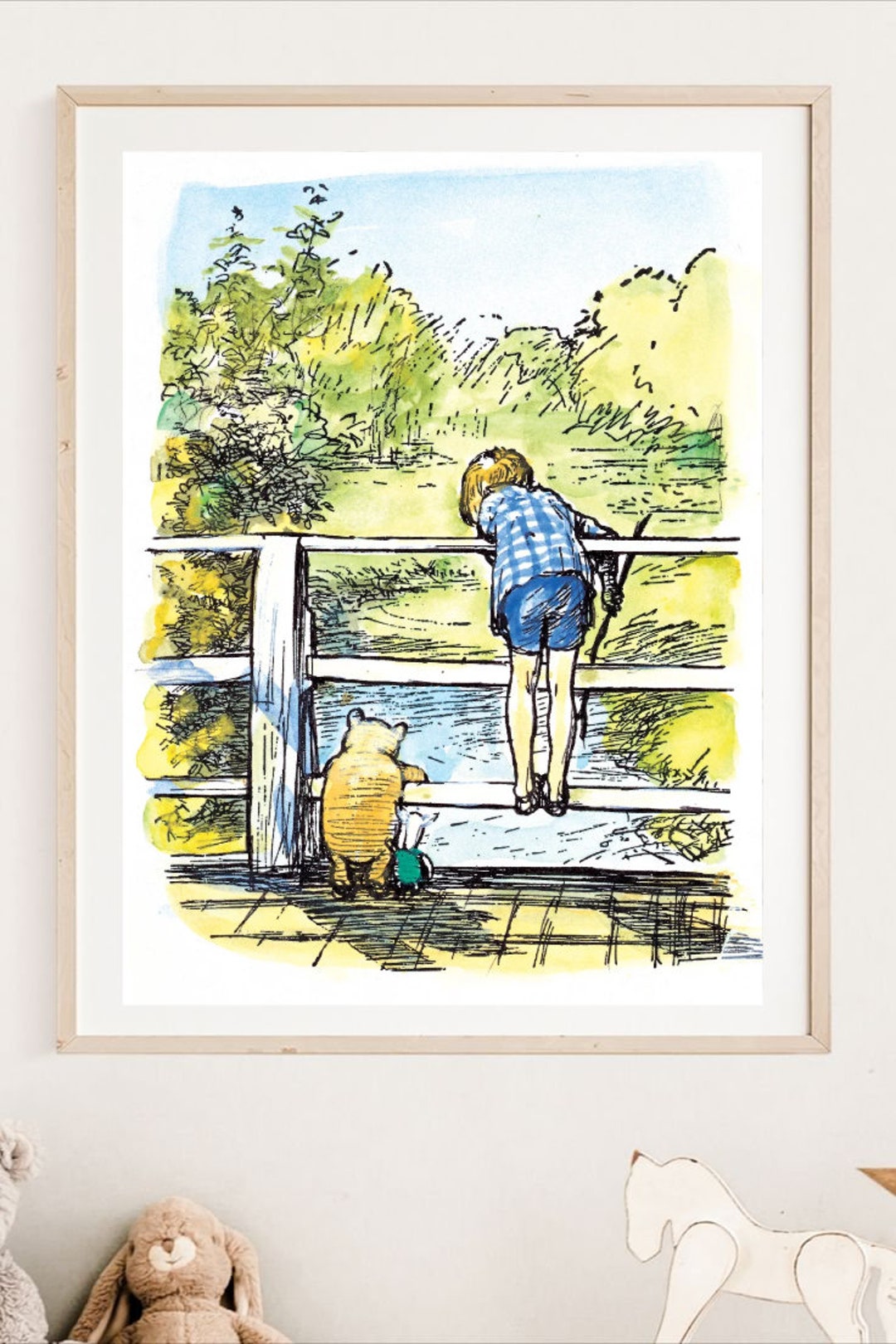 Classic Winnie the Pooh on a Bridge Watching Eeyore Float, Vintage ...