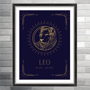 Leo Zodiac Sign Poster, DIGITAL DOWNLOAD - Etsy