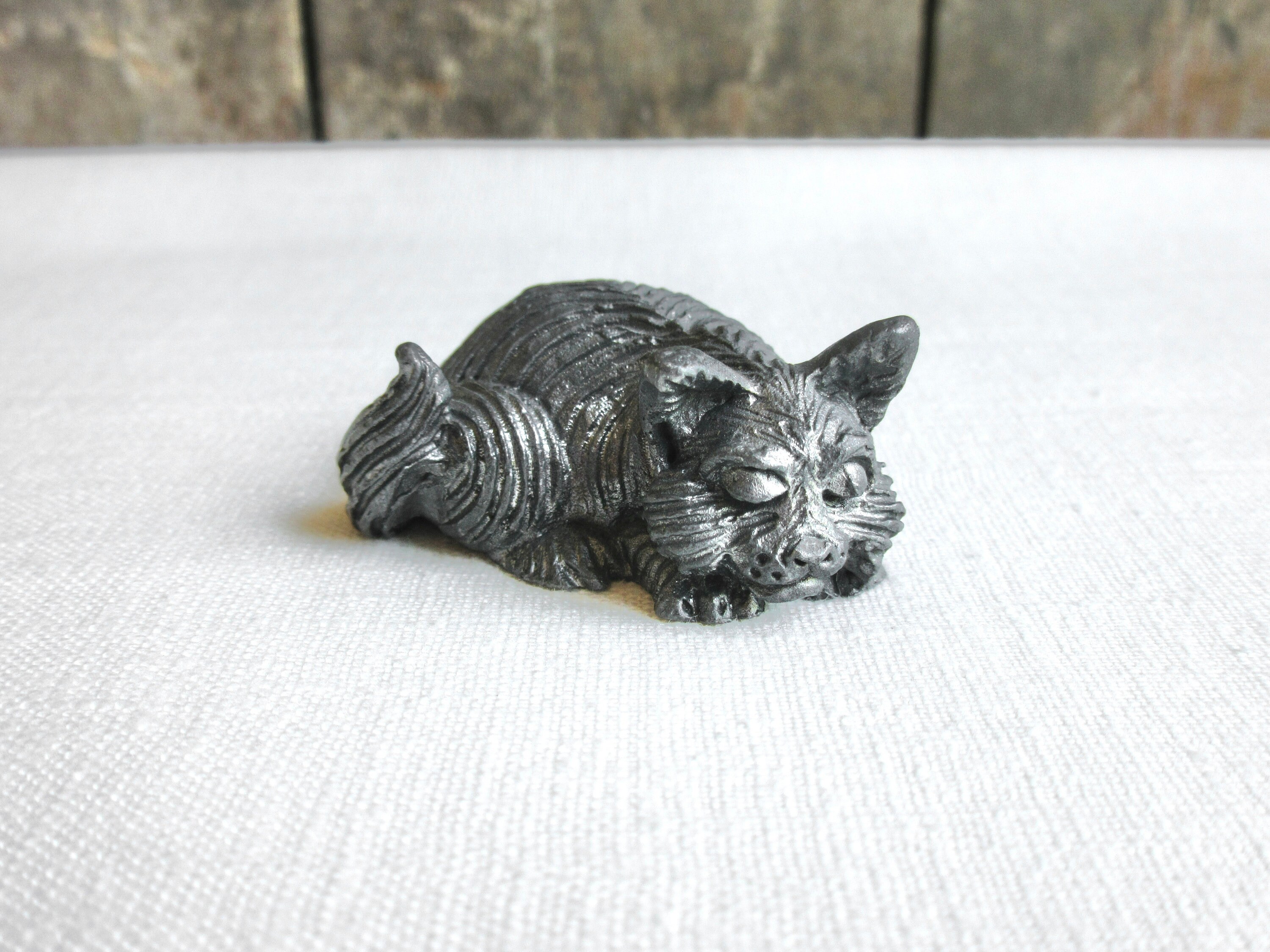 Curmudgeonly Pewter Cat Figurine, Pewter Tabby Cat Figurine, Miniature ...