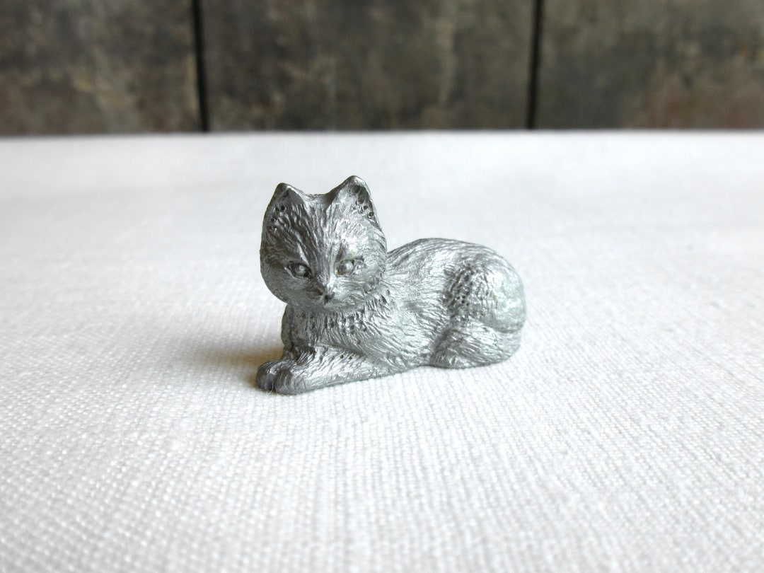 Miniature Pewter Cat Figurine, Kitten, Vintage Spoontiques Pewter Cats ...