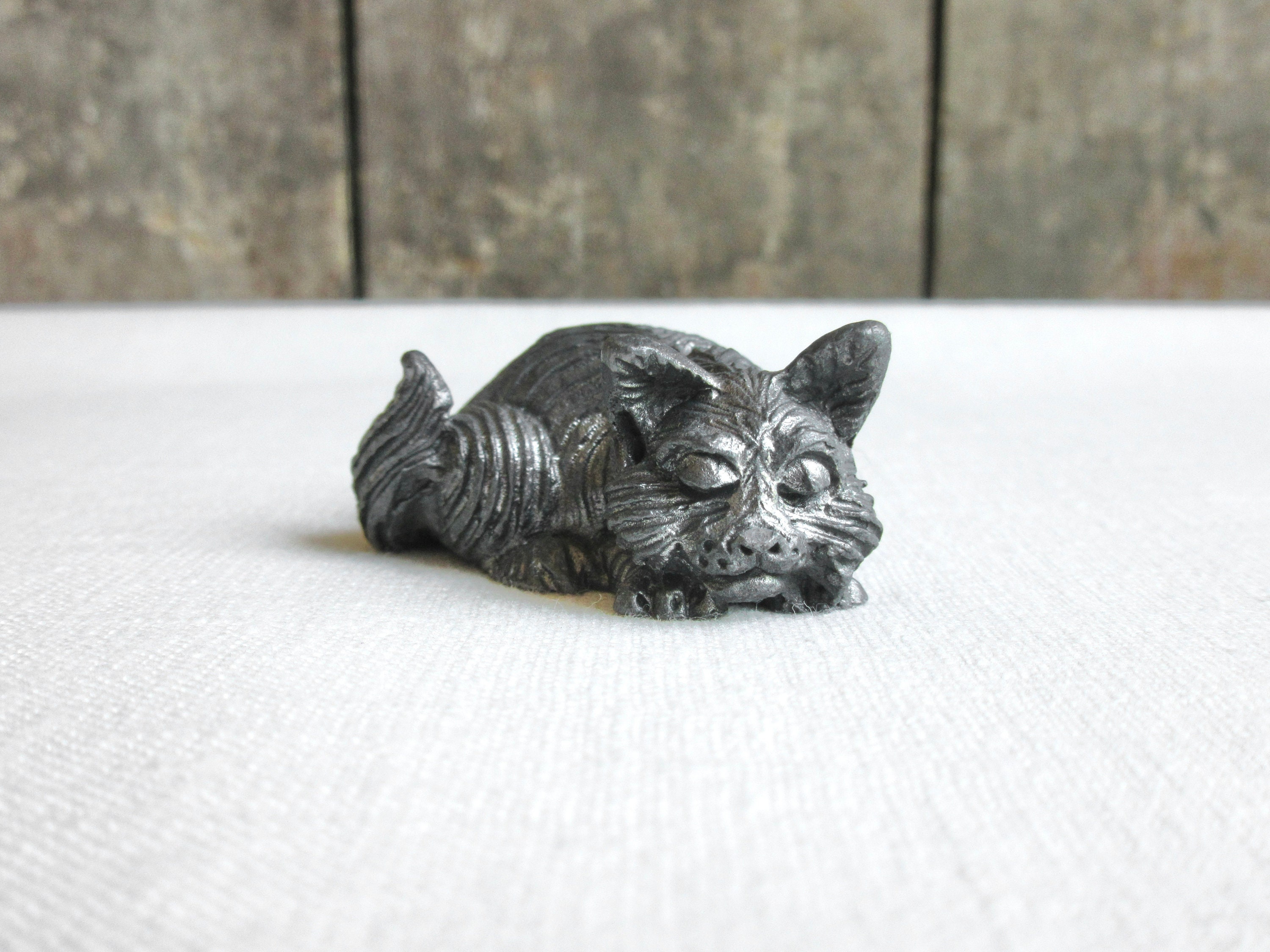 Curmudgeonly Pewter Cat Figurine, Pewter Tabby Cat Figurine, Miniature ...