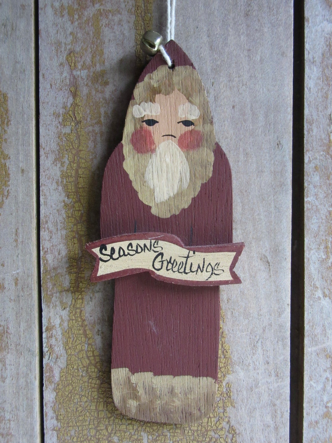 Vintage Grumpy Santa Christmas Tree Ornament, Wood Wooden Santa ...