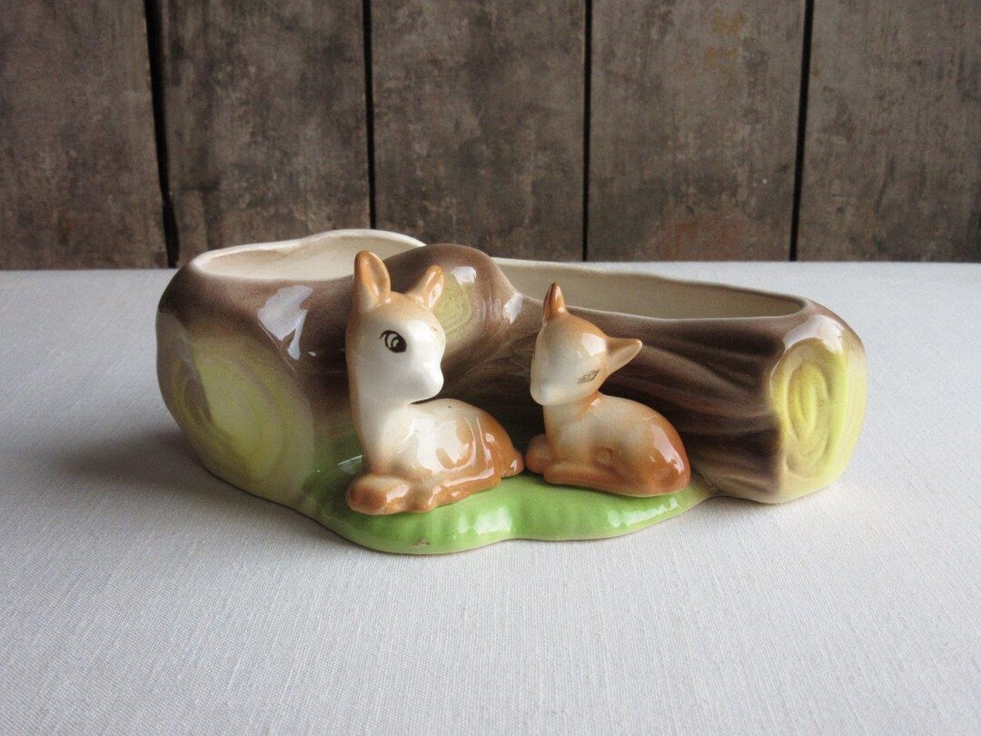 Eastgate Pottery Deer Fawn & Log Planter, Figurine, Withersea England ...