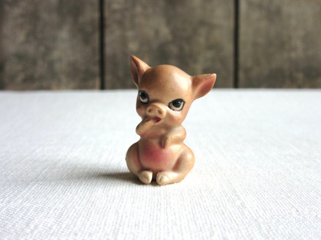 Wee Vintage Pig Figurine, Tiny Miniature Ceramic Pig Figurine, Baby Pig ...